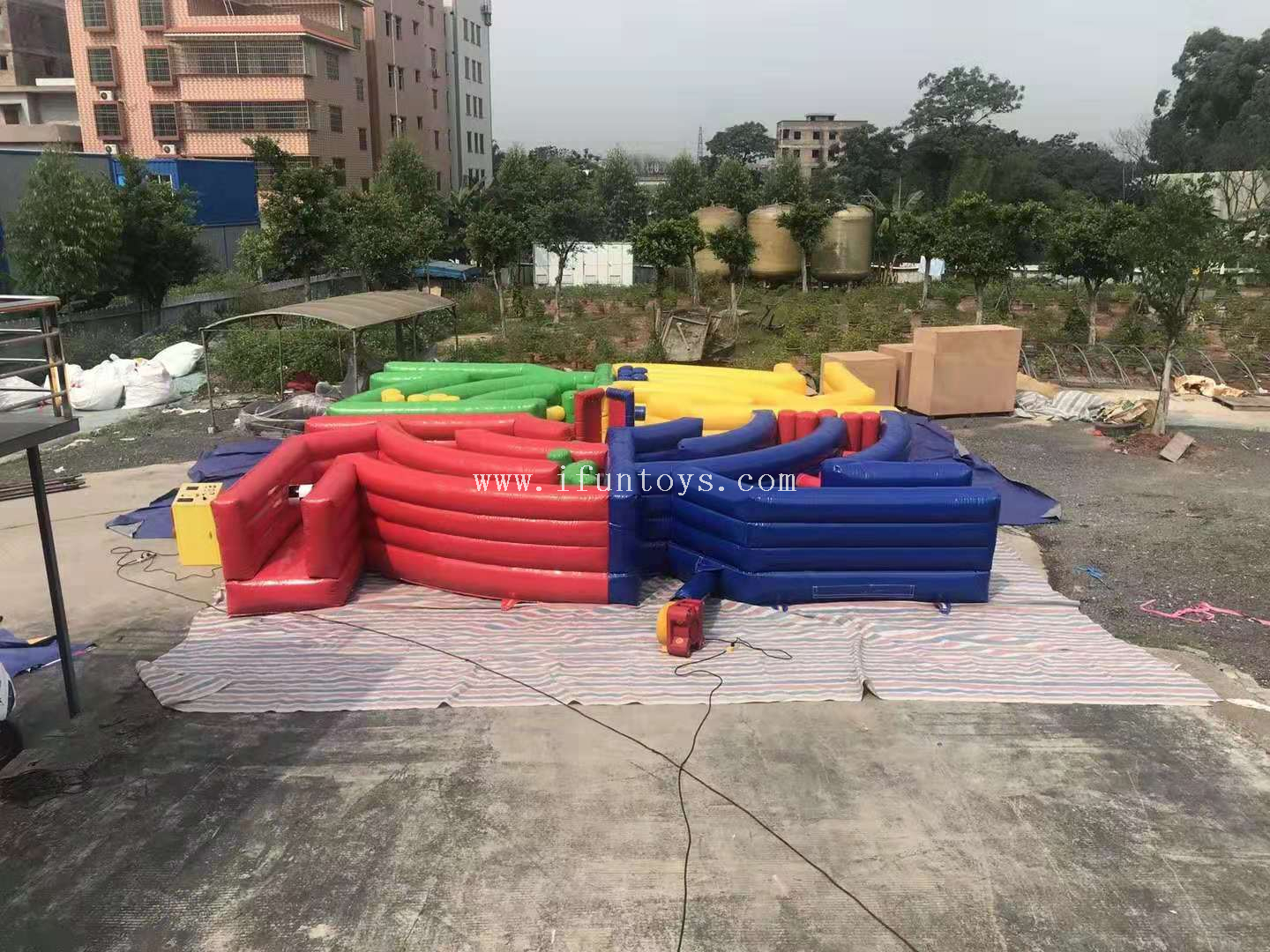 Outdoor sport game 4 player inflatable dizzy X obstacle course ...